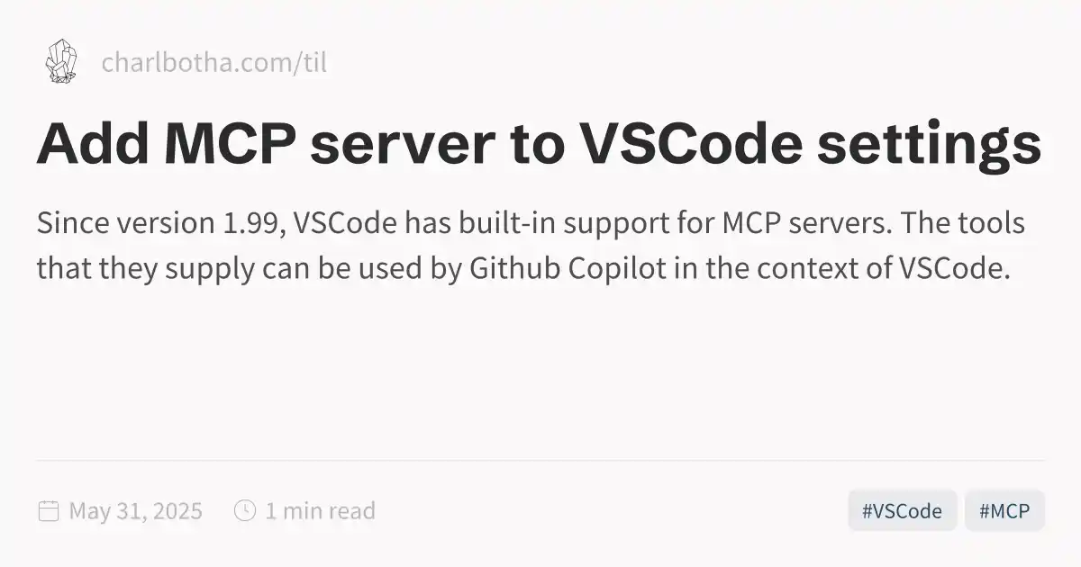 Add MCP server to VSCode settings