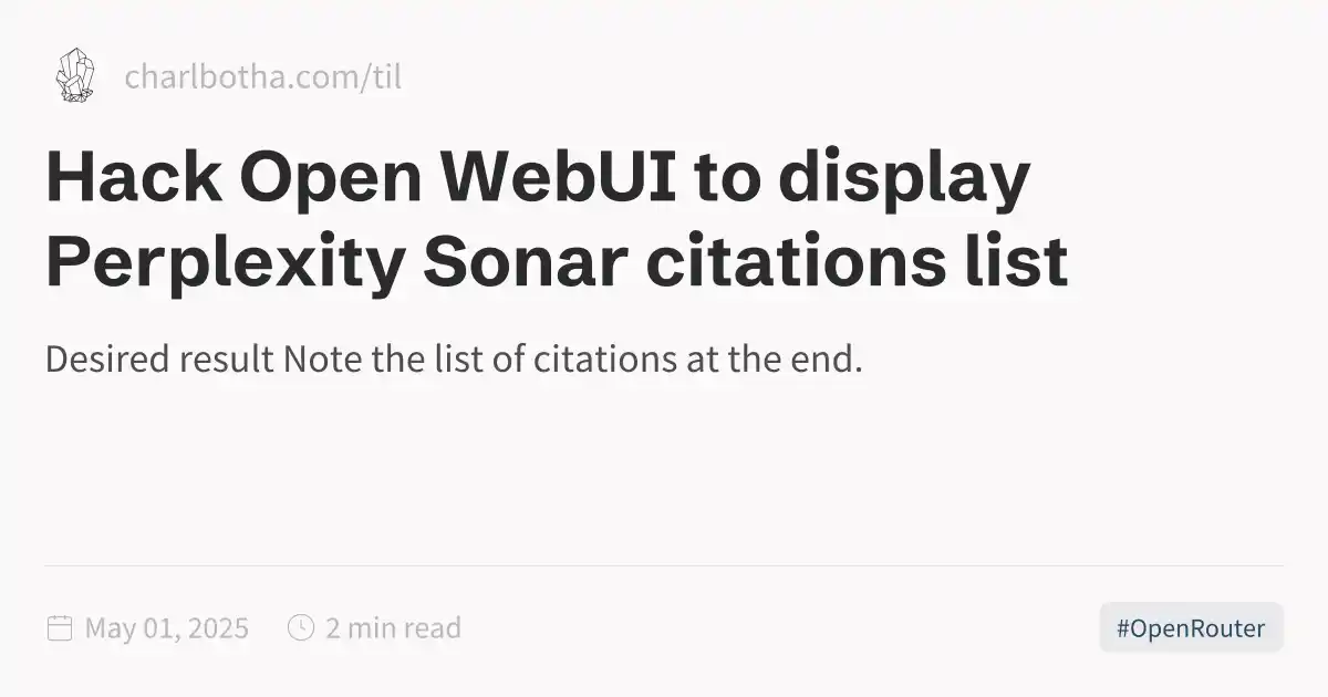 Hack Open WebUI to display Perplexity Sonar citations list