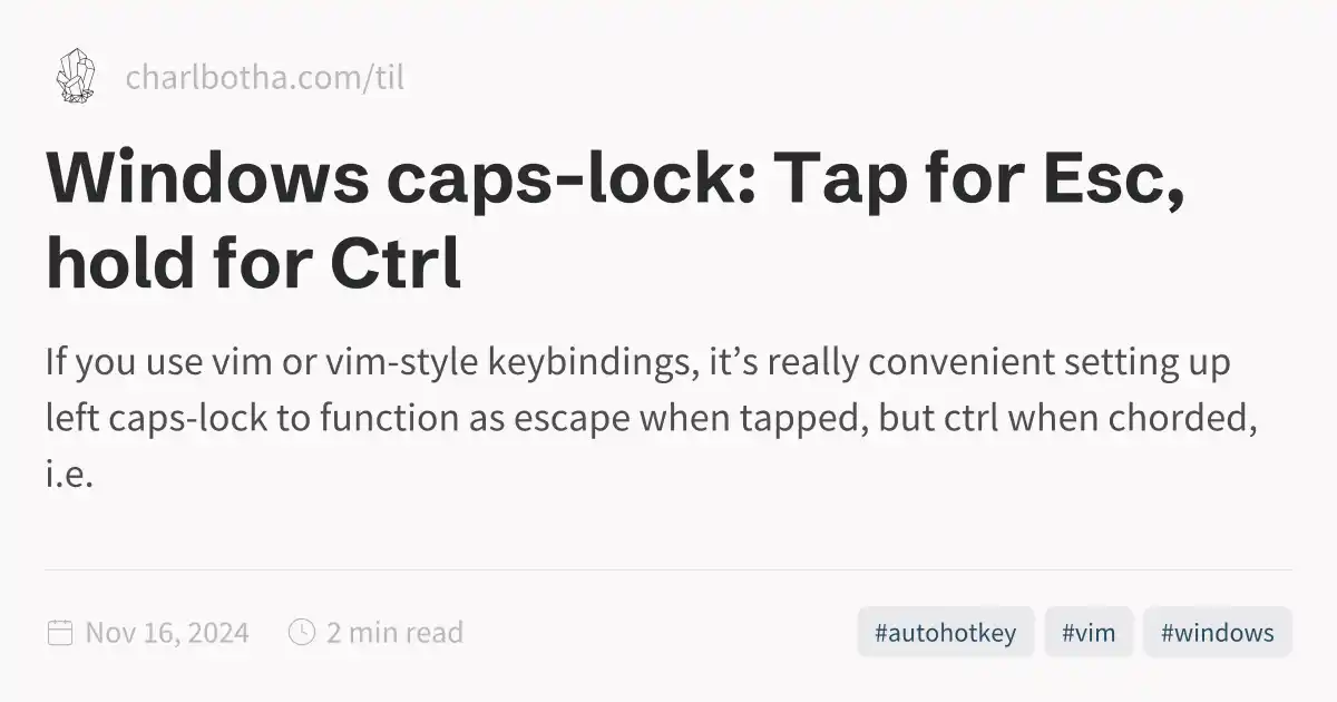 Windows caps-lock: Tap for Esc, hold for Ctrl